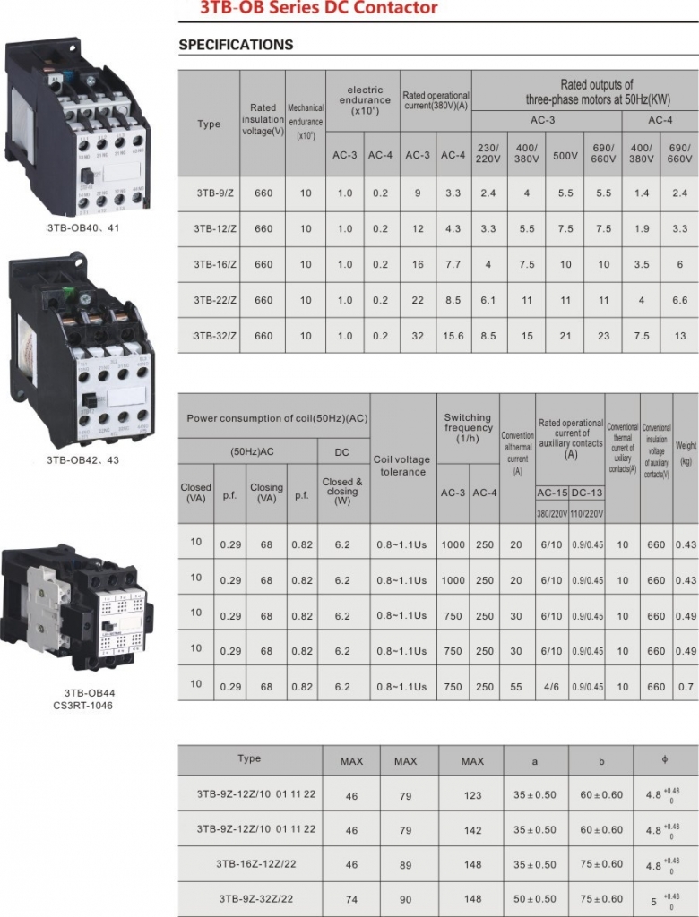 3TB-OB Series DC Contactor specification - Distribution board, circuit ...